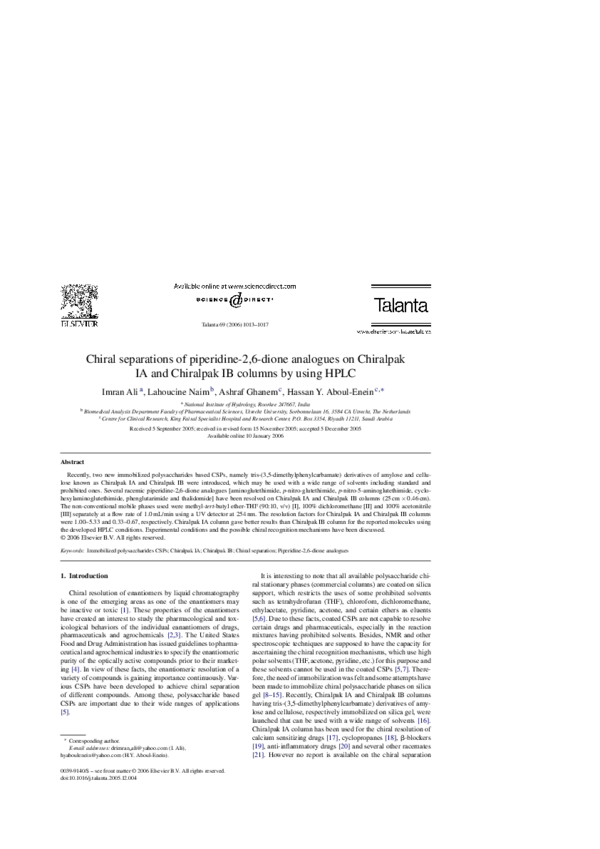 (PDF) Chiral separations of piperidine-2,6-dione analogues on Chiralpak ...