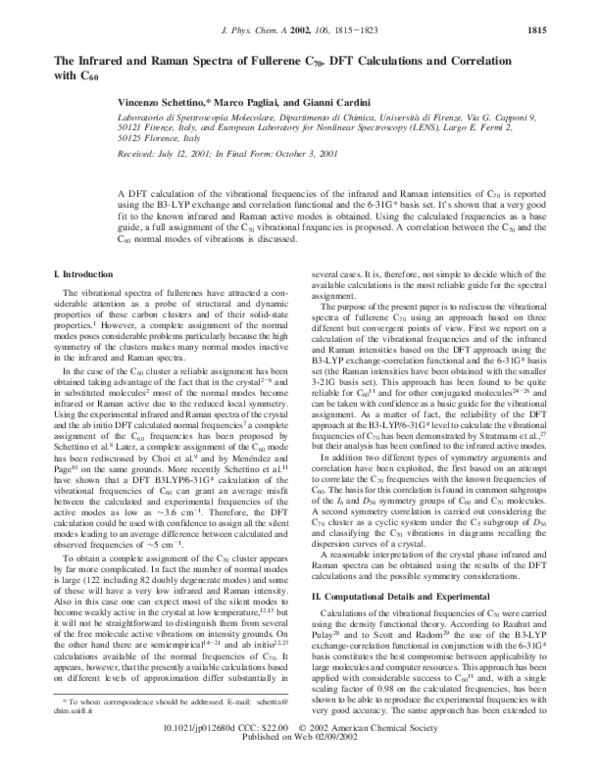 (PDF) The Infrared and Raman Spectra of Fullerene C 70 . DFT ...