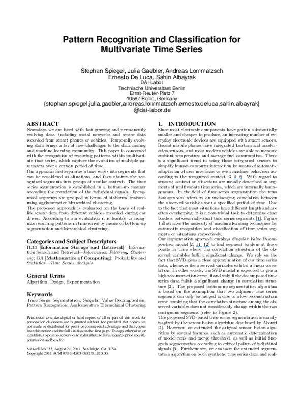 Pdf Pattern Recognition And Classification For Multivariate Time Series