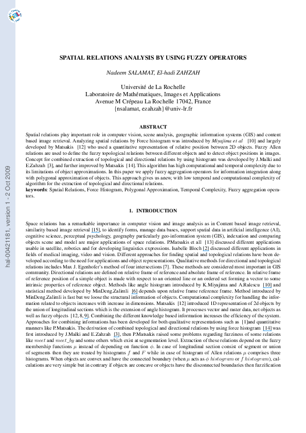 (PDF) Spatial Relations Analysis by Using Fuzzy Operators