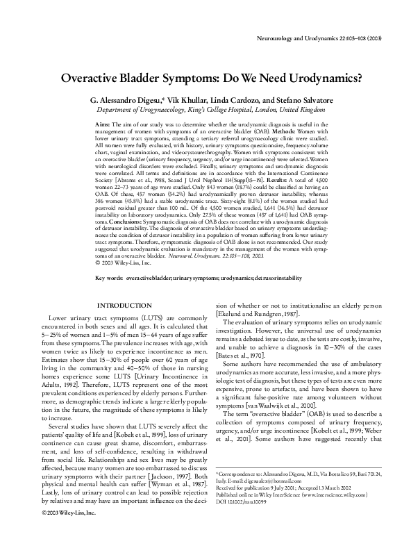 (PDF) Overactive bladder symptoms: Do we need urodynamics