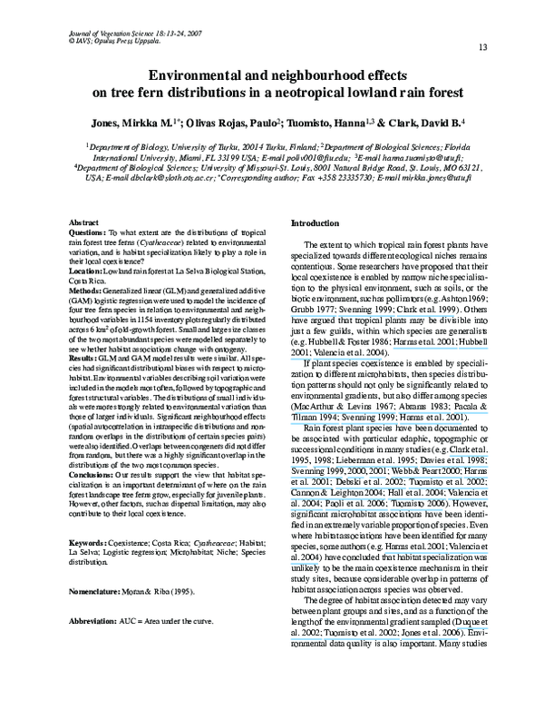 (PDF) Environmental and neighbourhood effects on tree fern ...