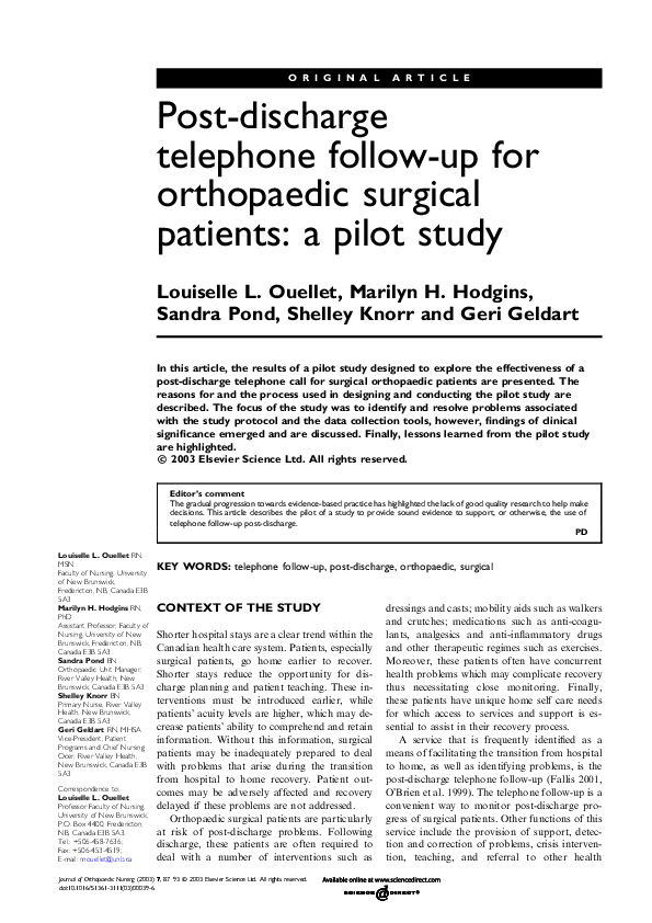 (PDF) Post-discharge telephone follow-up for orthopaedic surgical ...