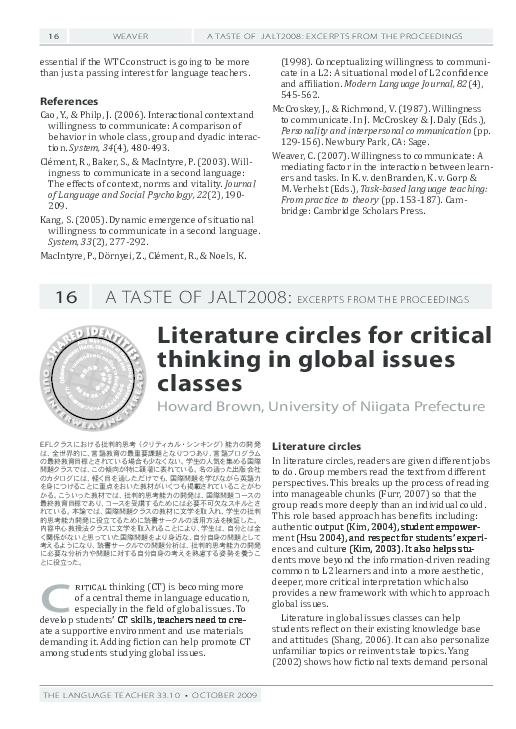 (PDF) Enhancing Critical Thinking through Literature Circles