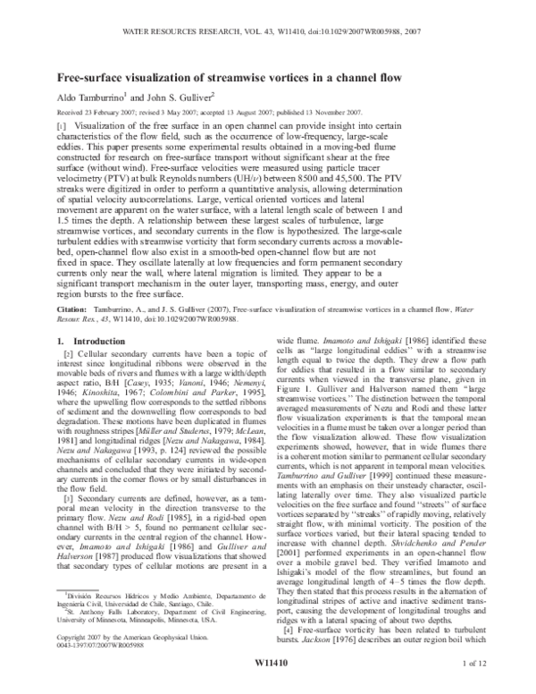 (PDF) Freesurface visualization of streamwise vortices in a channel flow