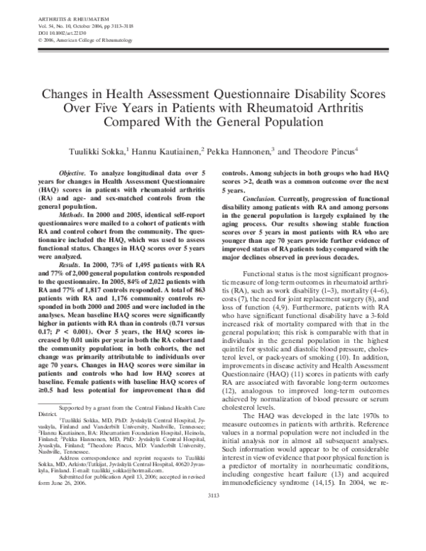 (PDF) Changes in Health Assessment Questionnaire disability scores over ...