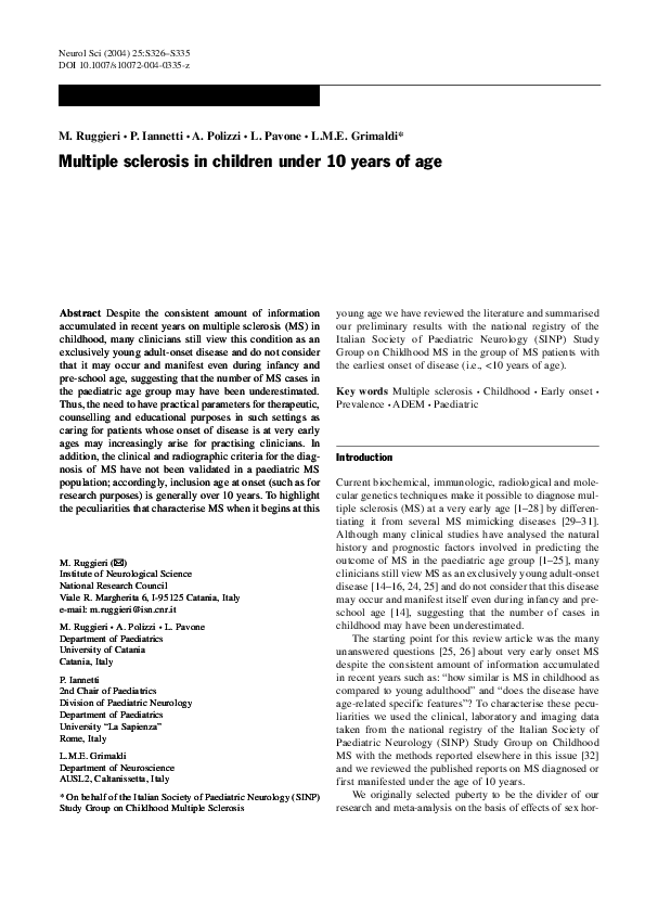 (PDF) Multiple sclerosis in children under 10 years of age