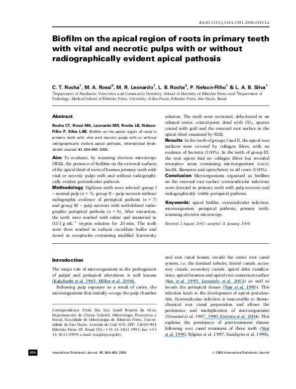 (PDF) Biofilm on the apical region of roots in primary teeth with vital ...