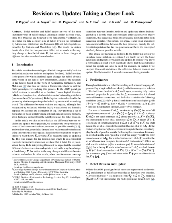 (PDF) Revision vs. Update: Taking a Closer Look