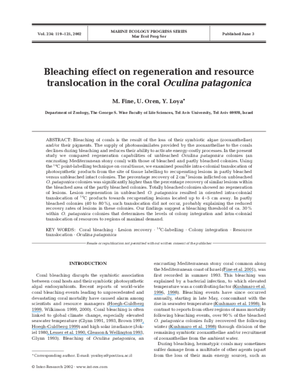 (PDF) Ultraviolet radiation prevents bleaching in the Mediterranean ...