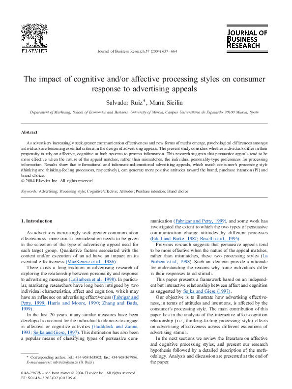 (PDF) The impact of cognitive and/or affective processing styles on ...