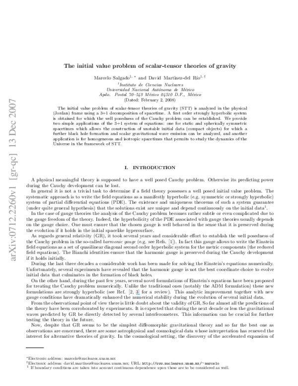 Pdf The Initial Value Problem Of Scalar Tensor Theories Of Gravity