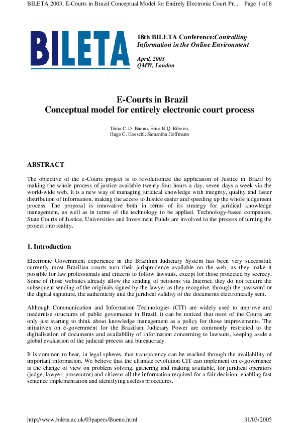 (PDF) E-Courts in Brazil Conceptual model for entirely electronic court ...