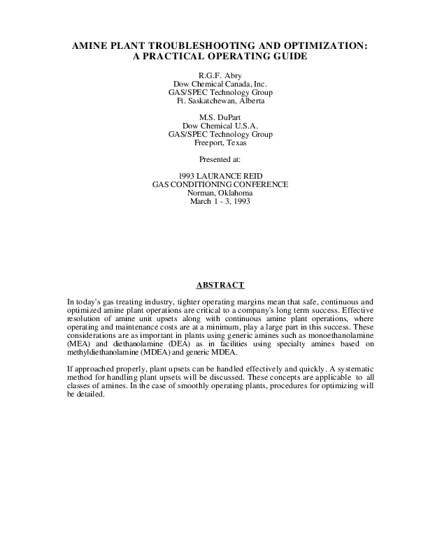 (PDF) AMINE PLANT TROUBLESHOOTING AND OPTIMIZATION: A PRACTICAL OPERATING GUIDE