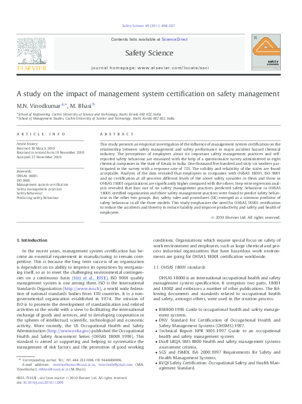 (PDF) A study on the impact of management system certification on ...
