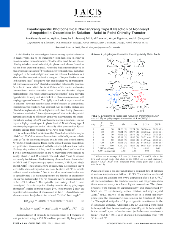(PDF) Enantiospecific Photochemical Norrish/Yang Type II Reaction of ...