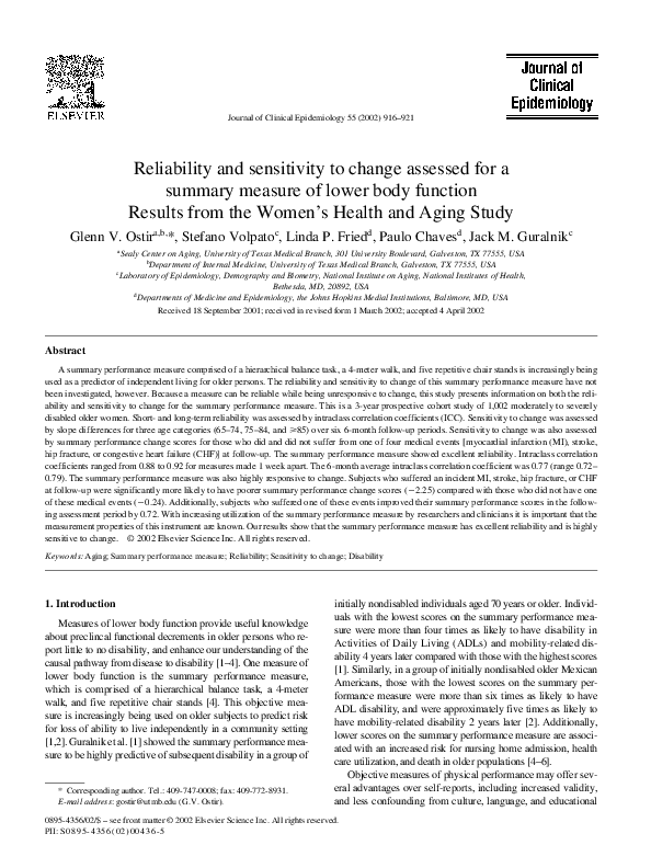 (PDF) Reliability and sensitivity to change assessed for a summary ...