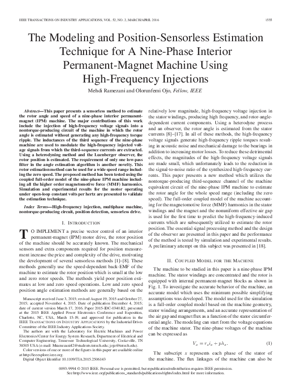 Pdf The Modeling And Position Sensorless Estimation Technique For A