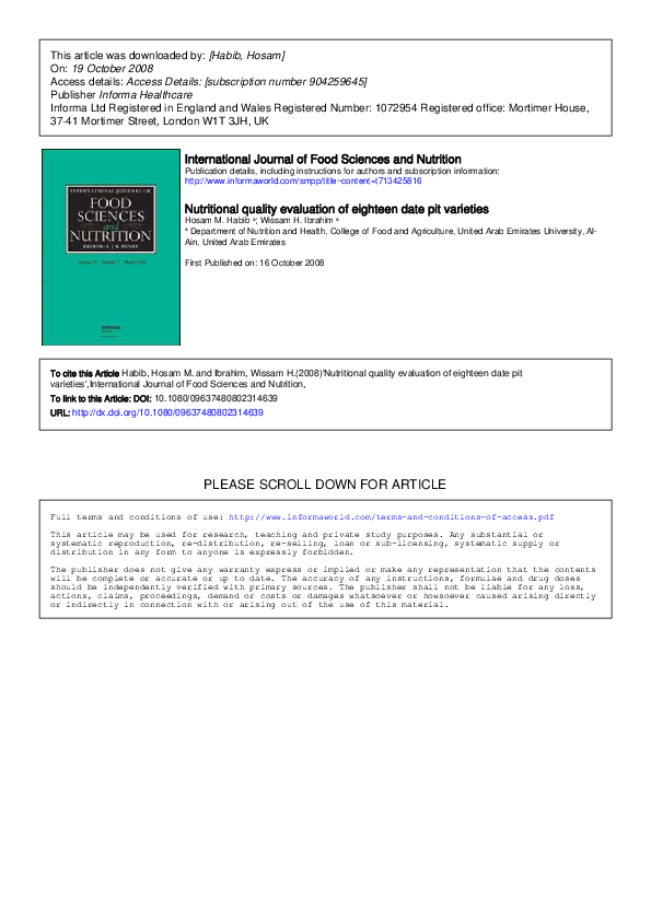(PDF) Nutritional quality evaluation of eighteen date pit varieties