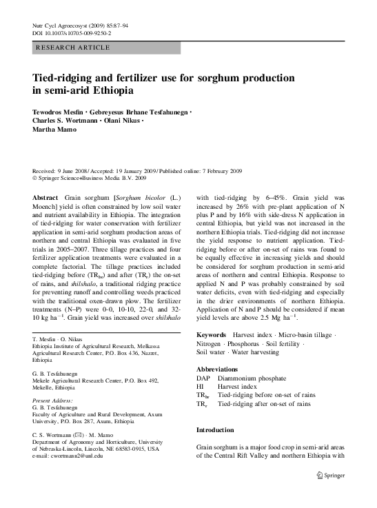 (PDF) Tied-ridging and fertilizer use for sorghum production in semi ...