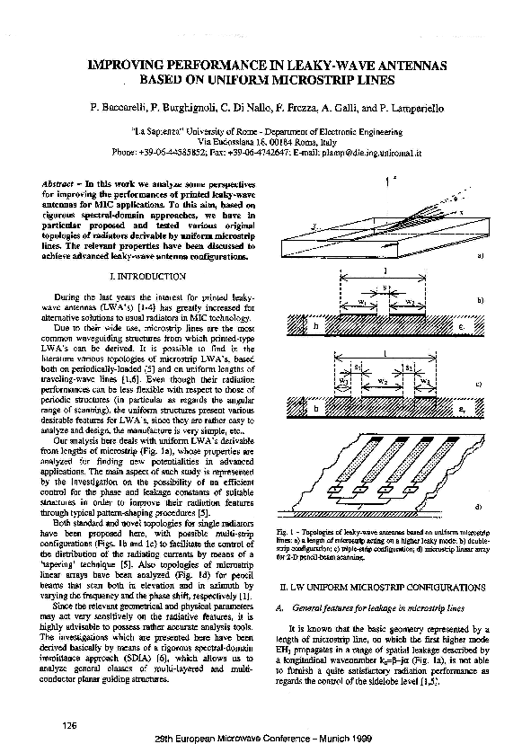 Pdf Improving Performance In Leaky Wave Antennas Based On Uniform Microstrip Lines