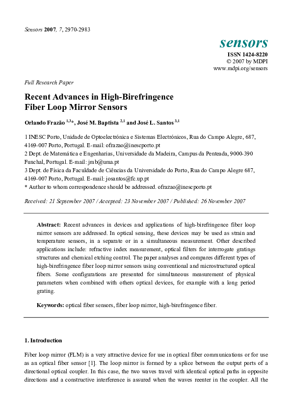 (PDF) Recent Advances in High-Birefringence Fiber Loop Mirror Sensors