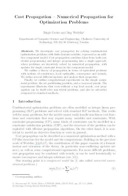 Pdf Cost Propagation Numerical Propagation For Optimization Problems