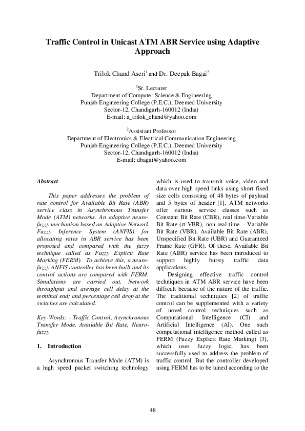 (PDF) Traffic Control in Unicast ATM ABR Service using Adaptive Approach