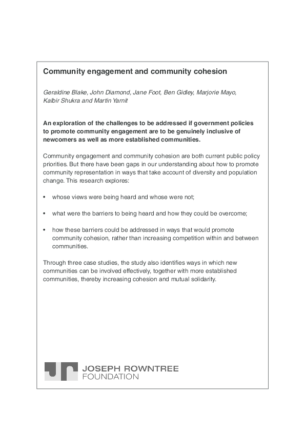(PDF) Community engagement and community cohesion