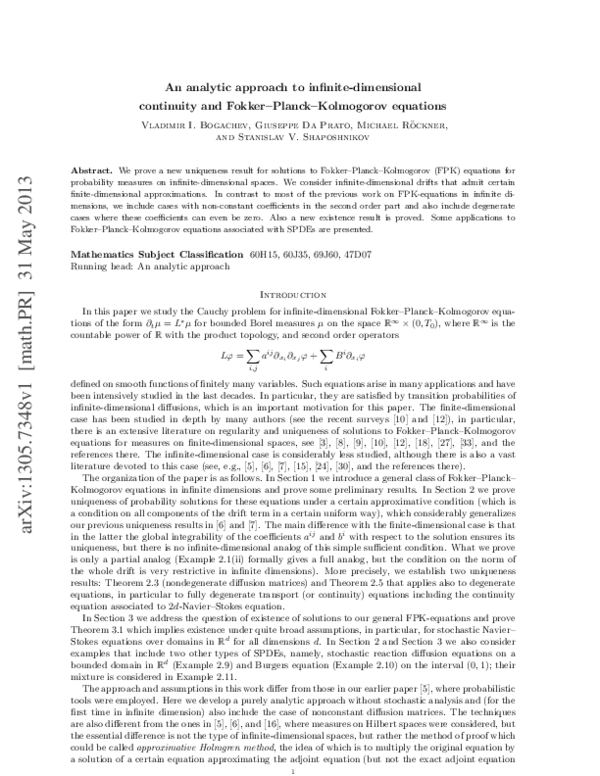 Pdf An Analytic Approach To Infinite Dimensional Continuity And
