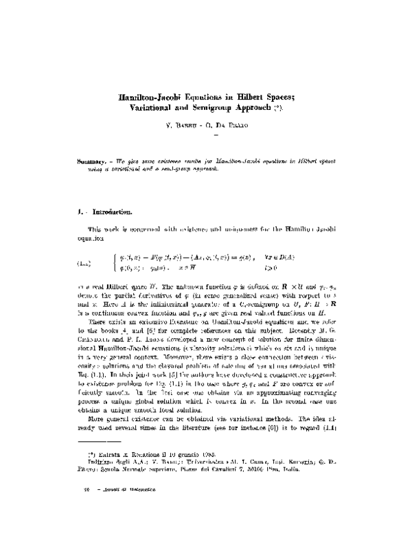 (PDF) Hamilton-Jacobi equations in Hilbert spaces; variational and semigroup approach