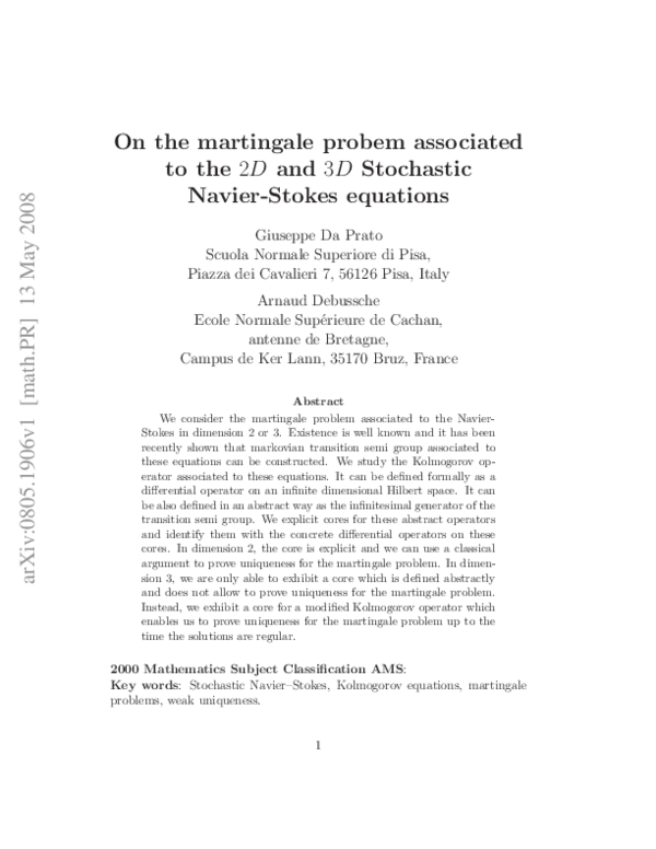 (PDF) On the martingale problem associated to the 2D and 3D stochastic ...