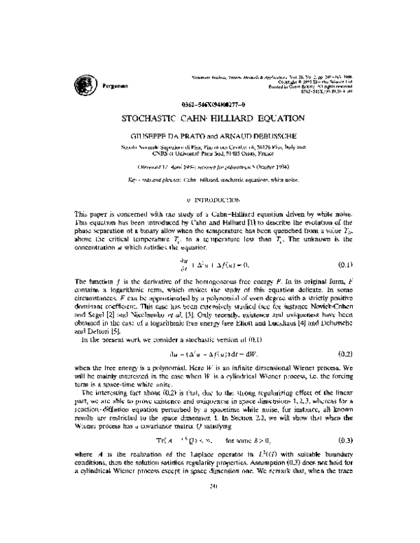 Pdf Stochastic Cahn Hilliard Equation