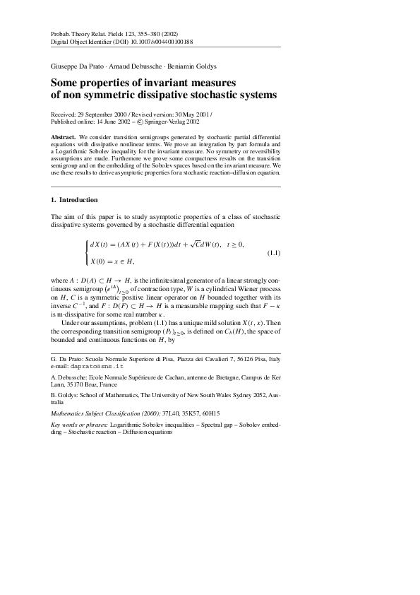 Pdf Some Properties Of Invariant Measures Of Non Symmetric