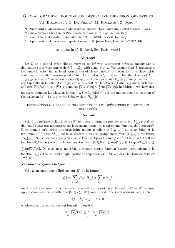 (PDF) Global gradient bounds for dissipative diffusion operators | Giuseppe Da Prato and ...