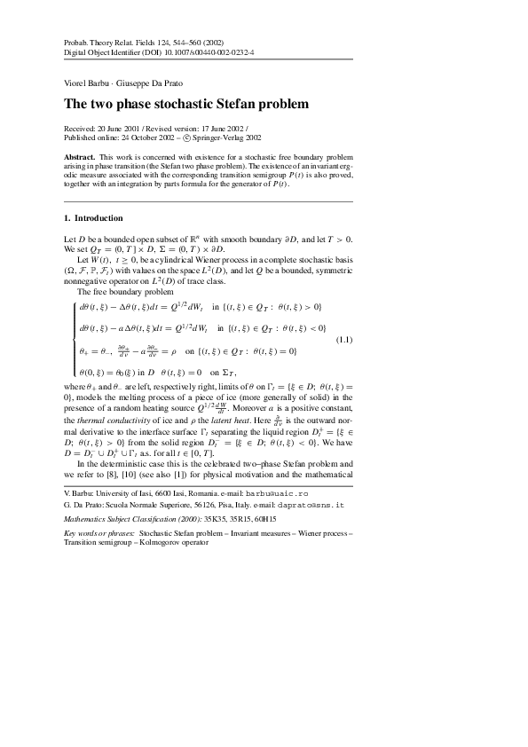 (PDF) The two phase stochastic Stefan problem