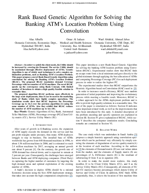 Pdf Rank Based Genetic Algorithm For Solving The Banking Atm S Location Problem Using Convolution