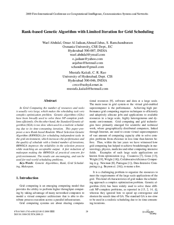 Pdf Rank Based Genetic Algorithm With Limited Iteration For Grid