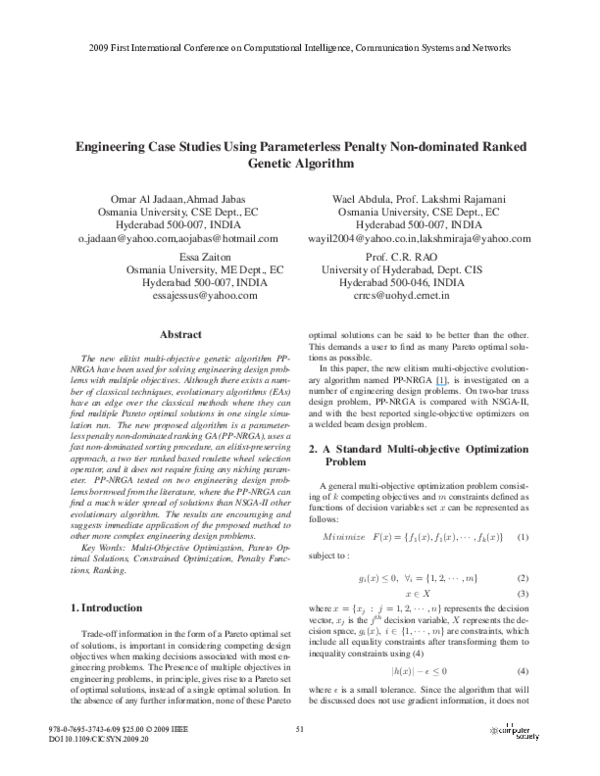 (PDF) Engineering Case Studies Using Parameterless Penalty Non-dominated Ranked Genetic Algorithm