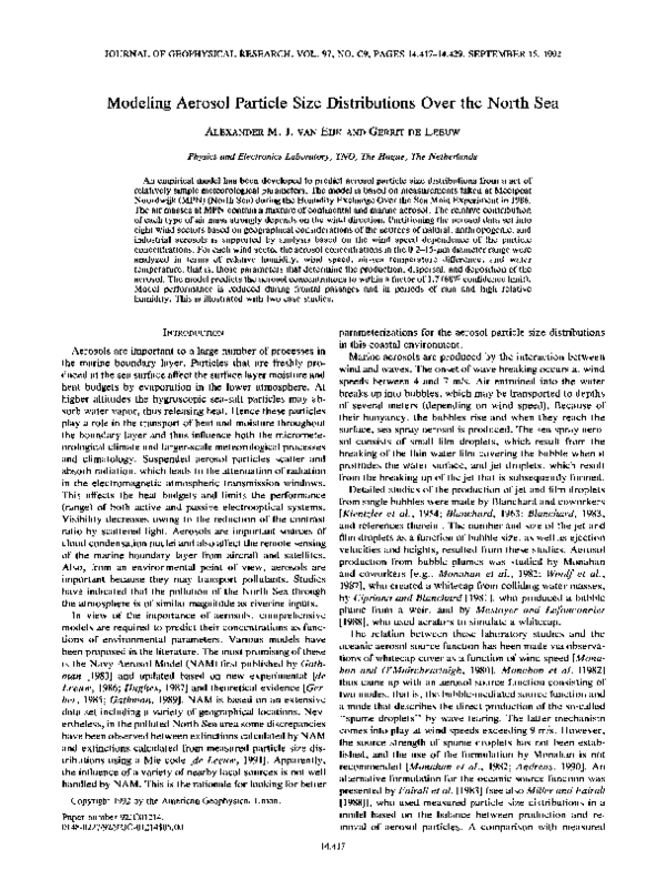 (PDF) Modeling aerosol particle size distributions over the North Sea | Gerrit de Leeuw ...