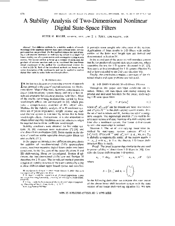 (PDF) A stability analysis of two-dimensional nonlinear digital state-space filters