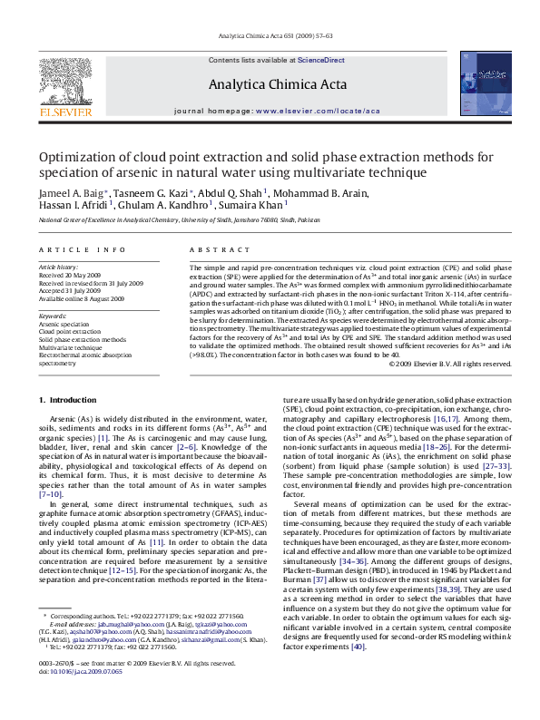 Pdf Optimization Of Cloud Point Extraction And Solid Phase Extraction Methods For Speciation