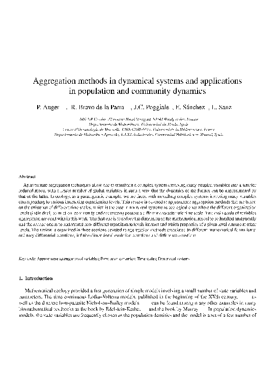 (PDF) Aggregation methods in dynamical systems and applications in population and community dynamics
