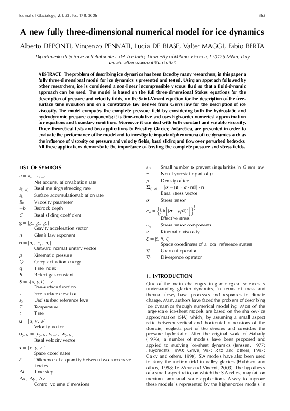 (PDF) A new fully three-dimensional numerical model for ice dynamics