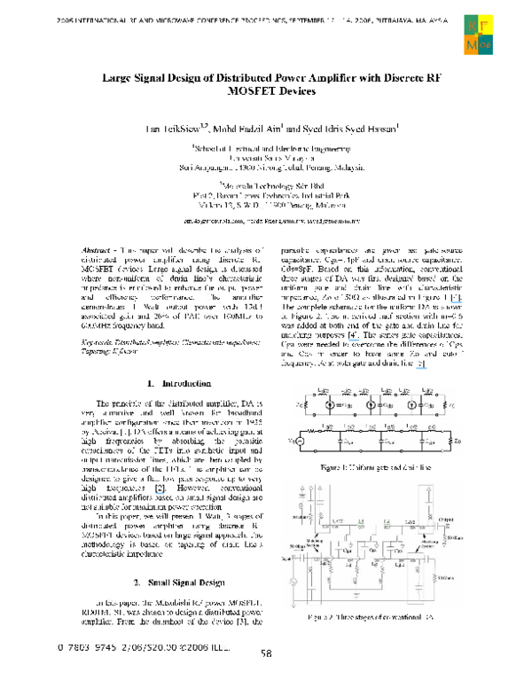 (PDF) Large Signal Design of Distributed Power Amplifier with Discrete RF MOSFET Devices
