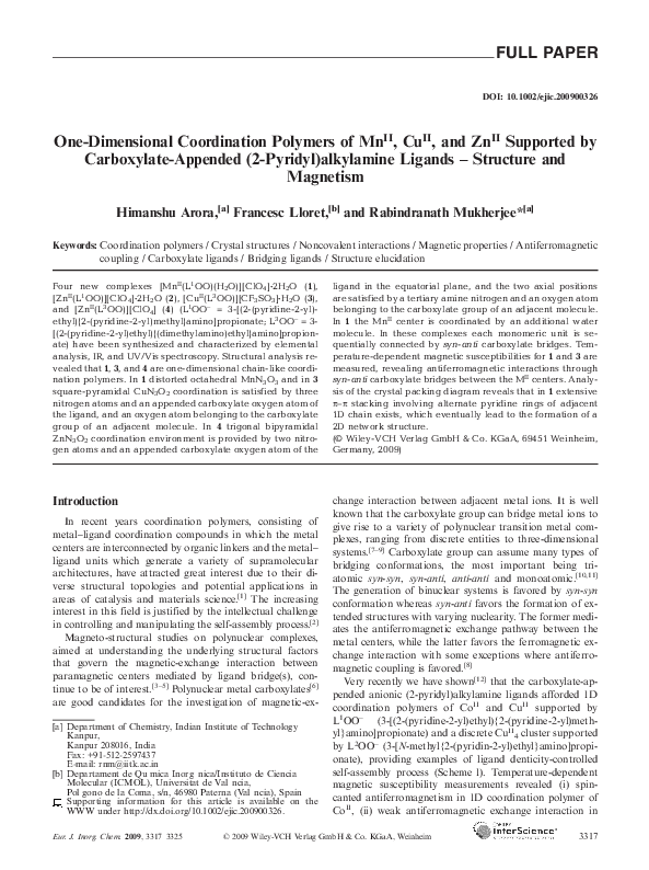 (PDF) One-Dimensional Coordination Polymers of Mn II , Cu II , and Zn II Supported by ...
