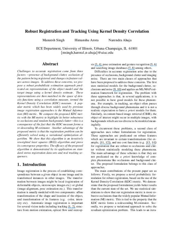 Pdf Robust Registration And Tracking Using Kernel Density Correlation