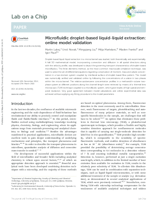 (PDF) Lab on a Chip PAPER Microfluidic droplet-based liquid–liquid ...