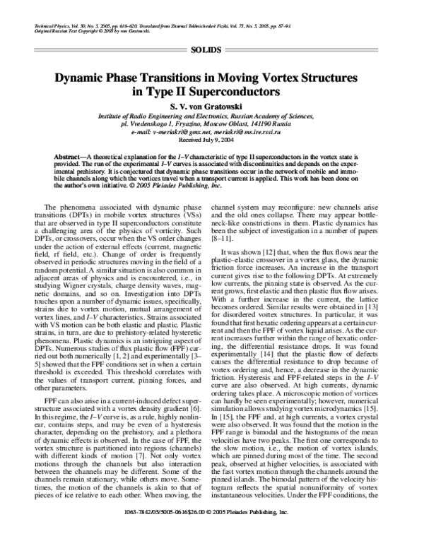 (PDF) Dynamic phase transitions in moving vortex structures in type II superconductors