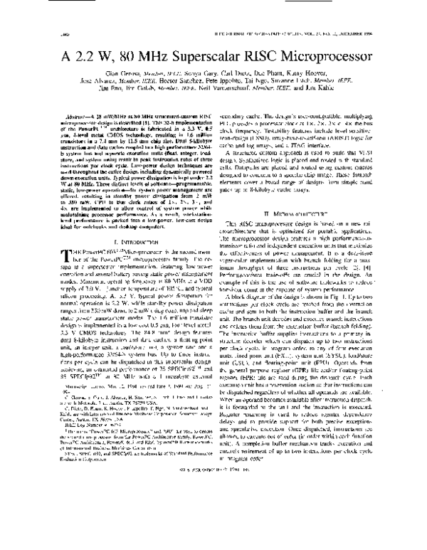 (PDF) A 2.2 W, 80 MHz superscalar RISC microprocessor